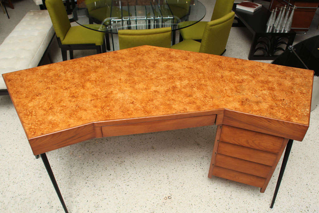 A French Modern Iron and Oak, Cork Top Desk, 1950s, by Sornay at 1stDibs