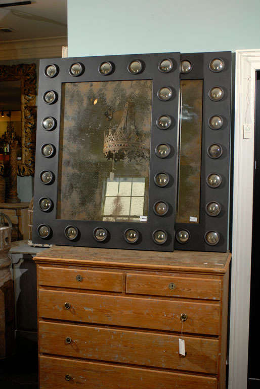 Rectangular Mirror with Black Metal Frame and Bullseye Surround at 1stDibs