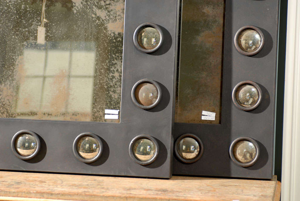 Rectangular Mirror with Black Metal Frame and Bullseye Surround at 1stDibs