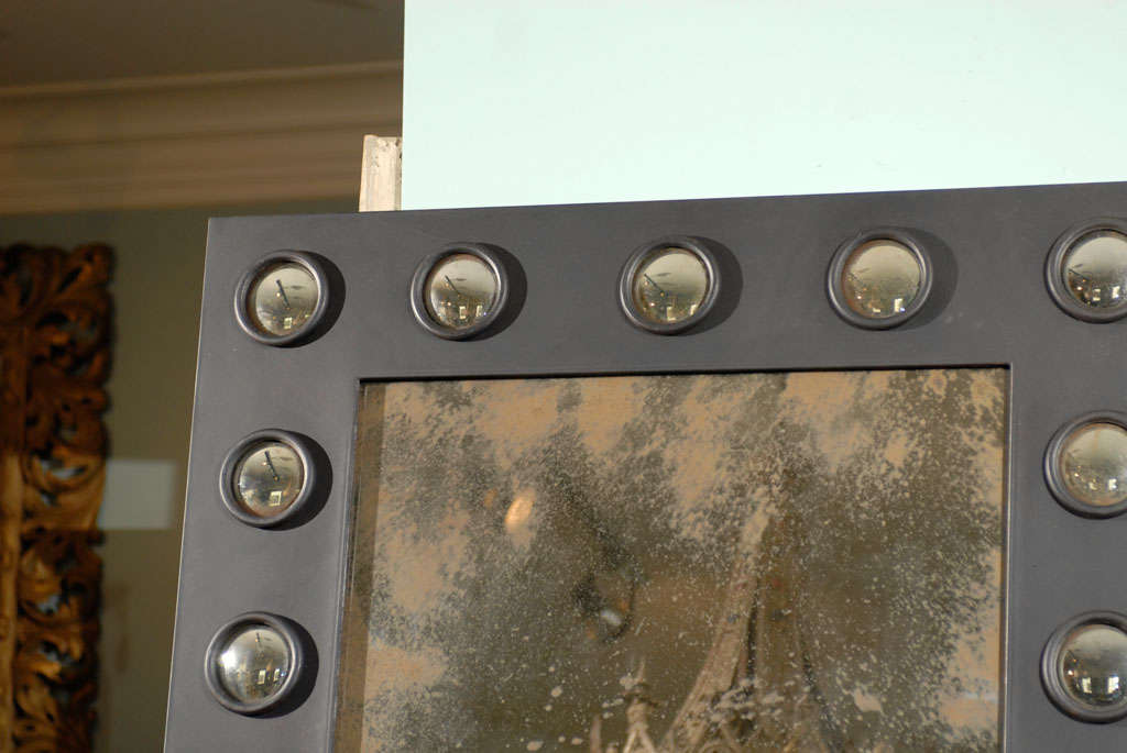 Rectangular Mirror with Black Metal Frame and Bullseye Surround at 1stDibs