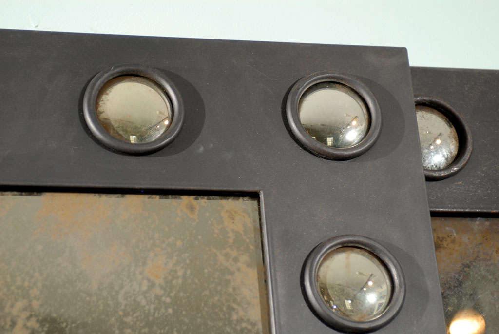 Rectangular Mirror with Black Metal Frame and Bullseye Surround at 1stDibs