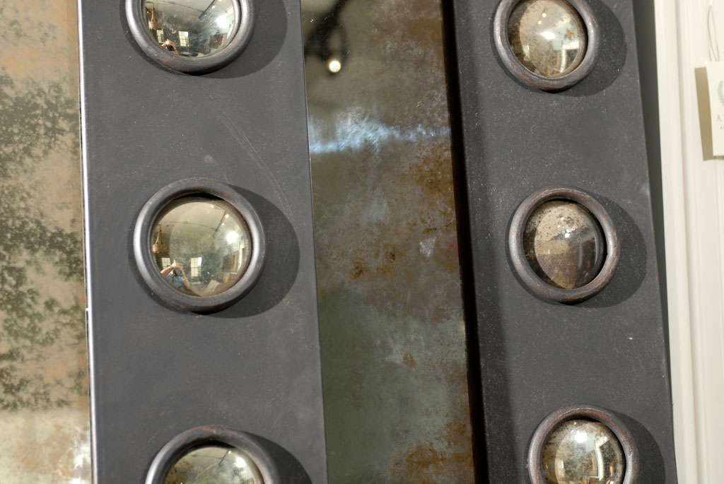 Rectangular Mirror with Black Metal Frame and Bullseye Surround at 1stDibs