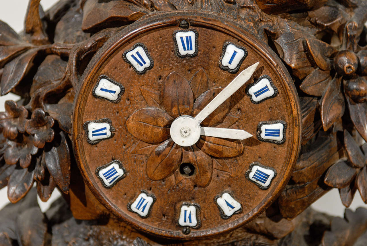 German Black Forest Carved Wooden Table Clock with Chamois Figures ...