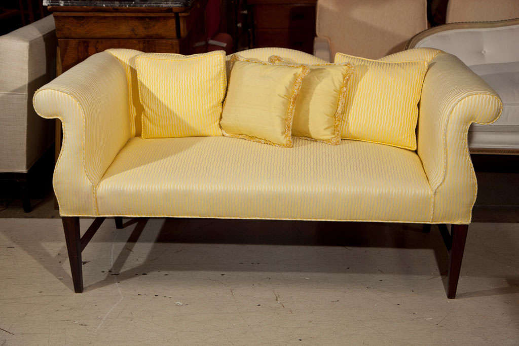 Vintage Settee with Camel Back and Rolled Arms at 1stDibs