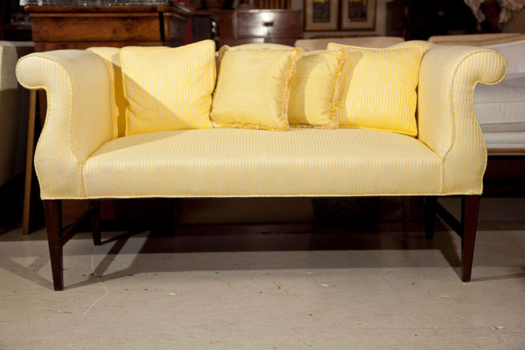 Vintage Settee with Camel Back and Rolled Arms at 1stDibs