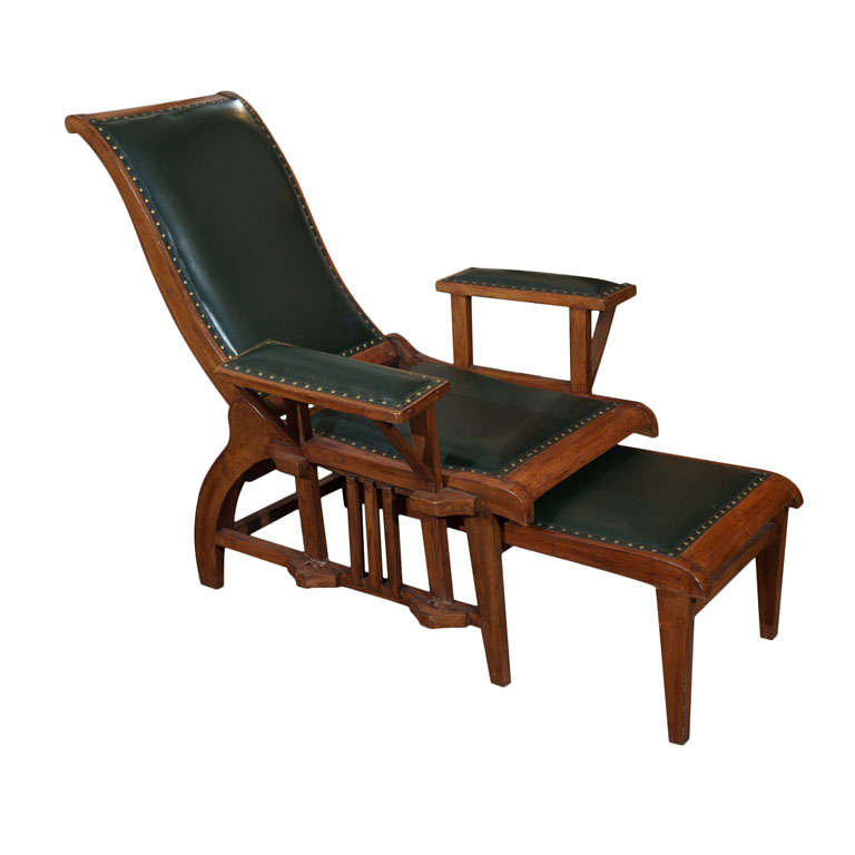 Teak and Leather Steamer Chair at 1stDibs