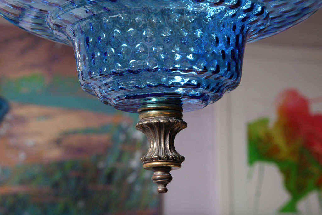 Large Very Blue Glass Chandelier at 1stDibs