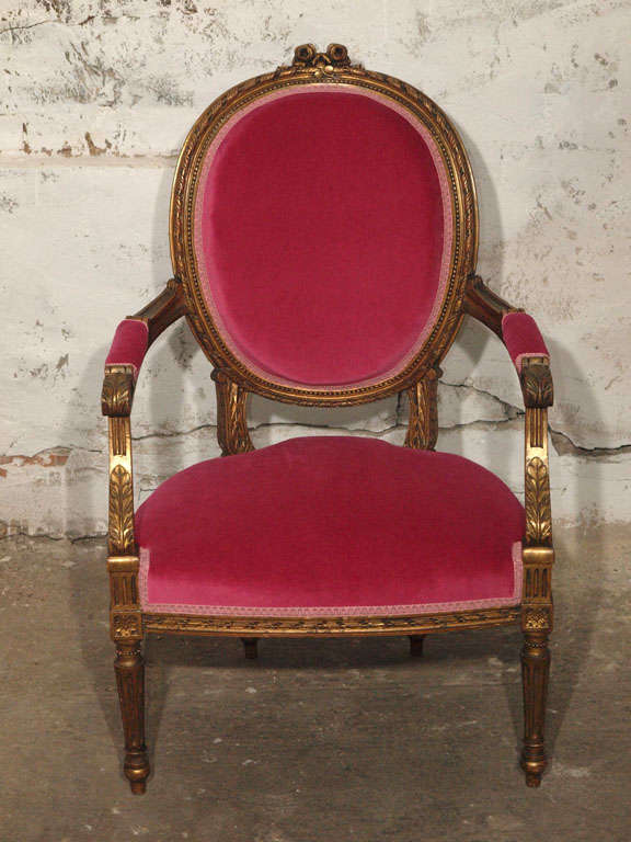 Decadent Louis XVI Giltwood Armchair in Fuschia Velvet at 1stDibs ...