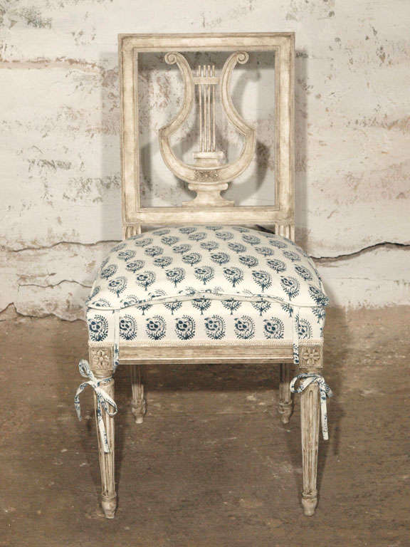 Breathtaking Louis XVI Painted Lyre Back Chair at 1stDibs