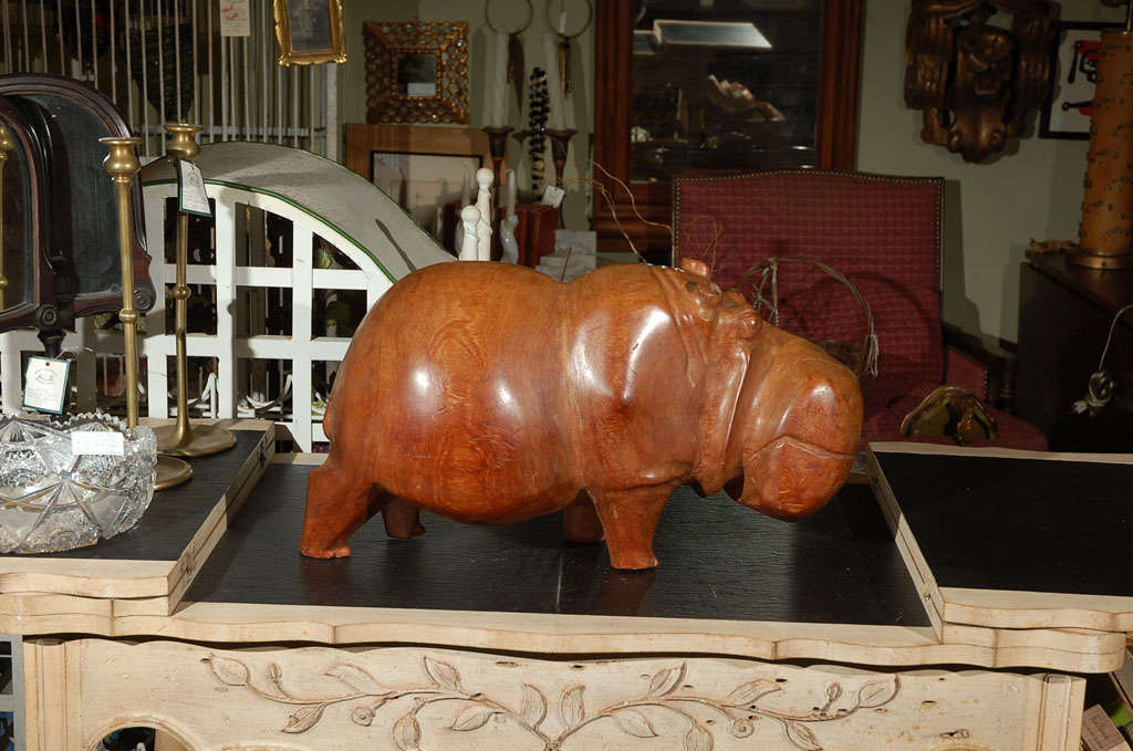 C. 1980 Hand Carved Solid Wood Hippo at 1stDibs