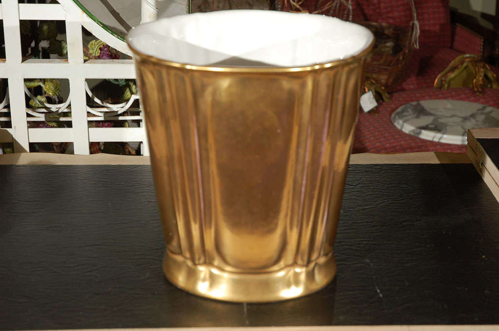 Italian Sherle Wagner Gold Washed China Wastebasket at 1stDibs