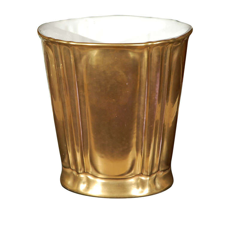 Italian Sherle Wagner Gold Washed China Wastebasket at 1stDibs