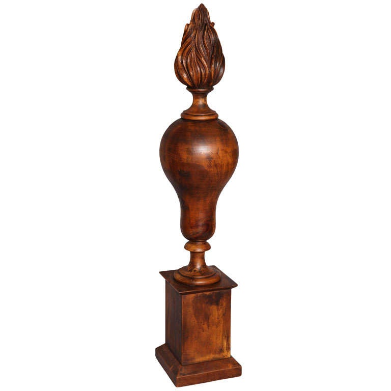 Large Walnut Flaming Urn Finial by Chapman For Sale at 1stDibs