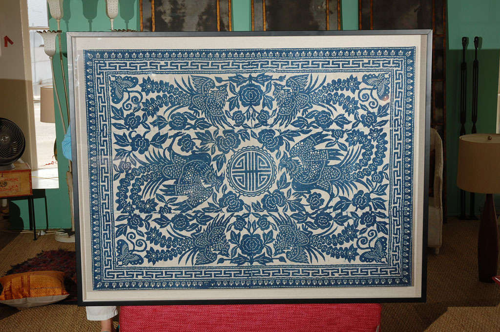 Framed Indigo Block Print at 1stDibs