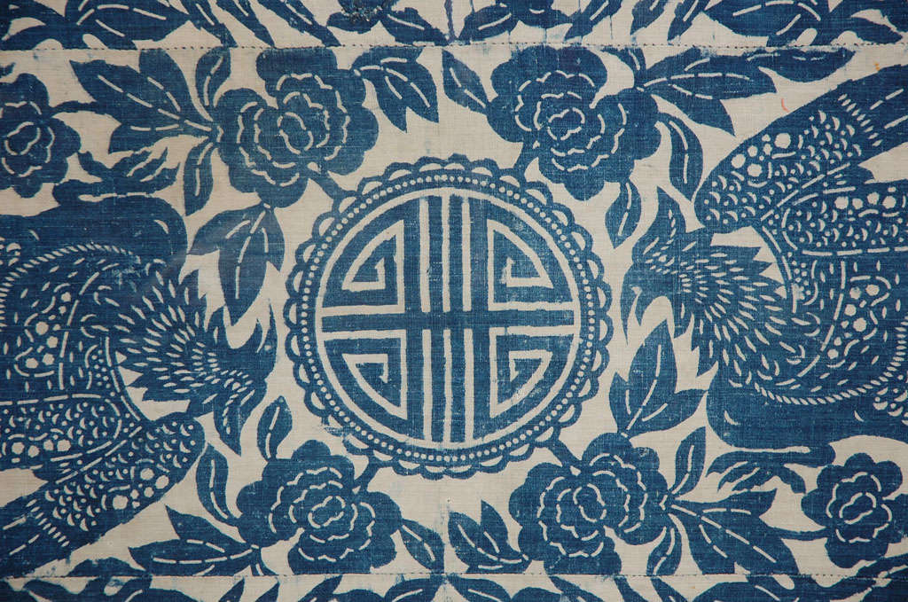 Framed Indigo Block Print at 1stDibs