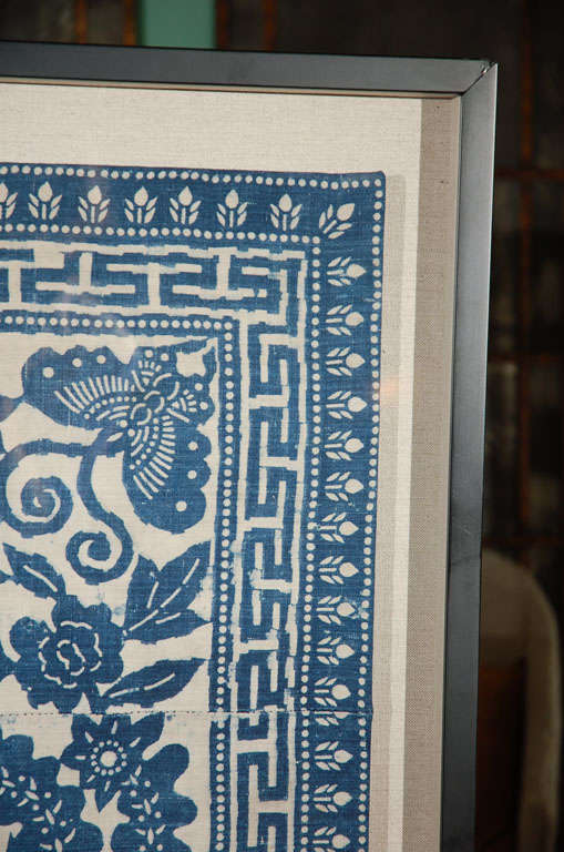 Framed Indigo Block Print at 1stDibs