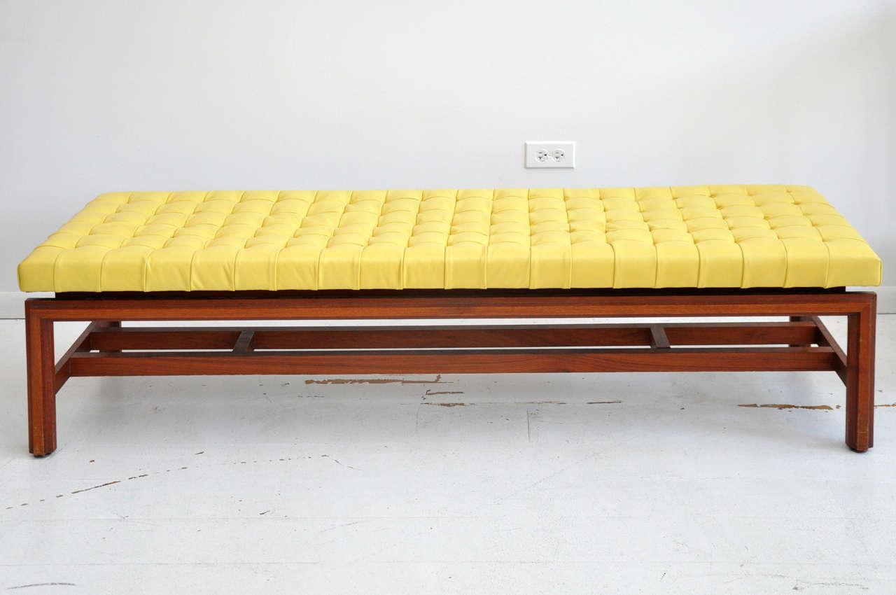 Vintage Tufted Yellow Leather Bench at 1stDibs
