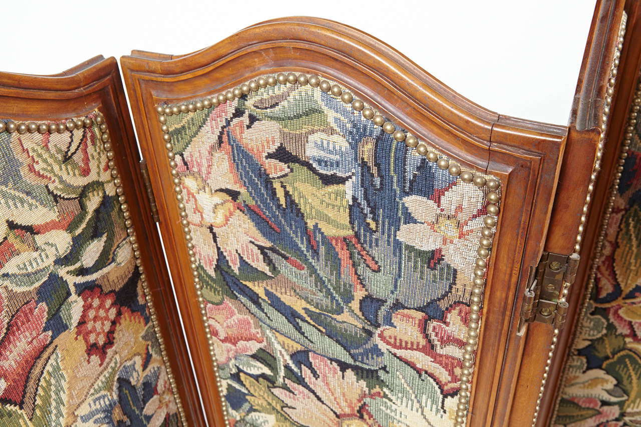 Small French Folding Screen With Floral Tapestry at 1stDibs