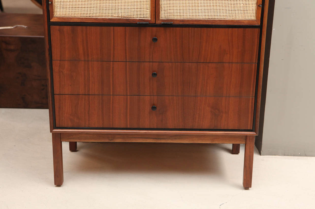 Tall Walnut and Cane Cabinet with Drawers at Bottom at 1stDibs | cane ...