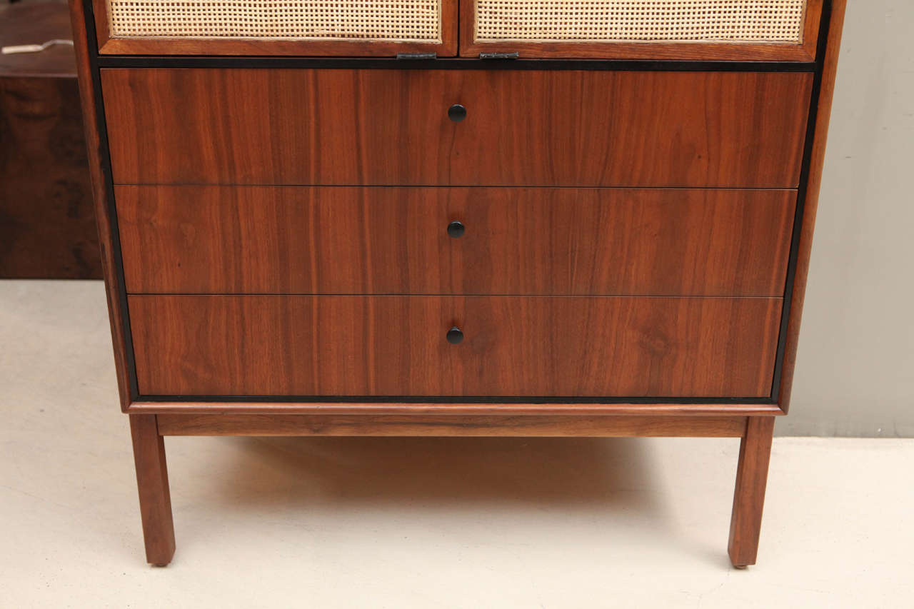 Tall Walnut and Cane Cabinet with Drawers at Bottom at 1stDibs | cane ...
