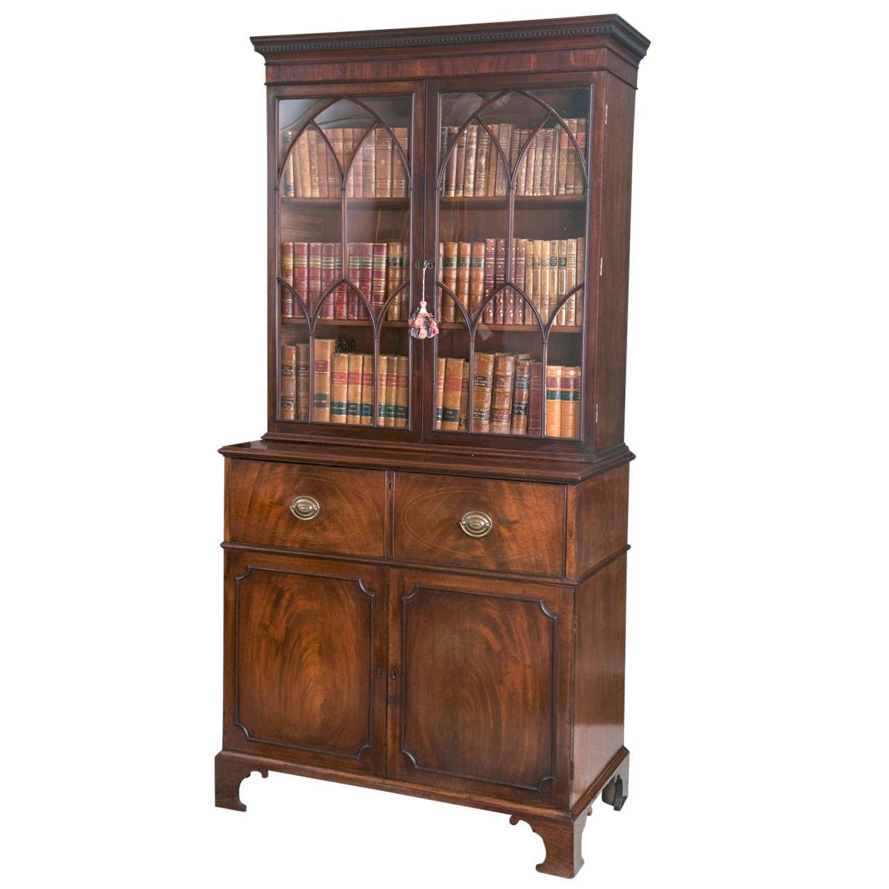 English Mahogany Secretary Glazed Bookcase For Sale at 1stDibs