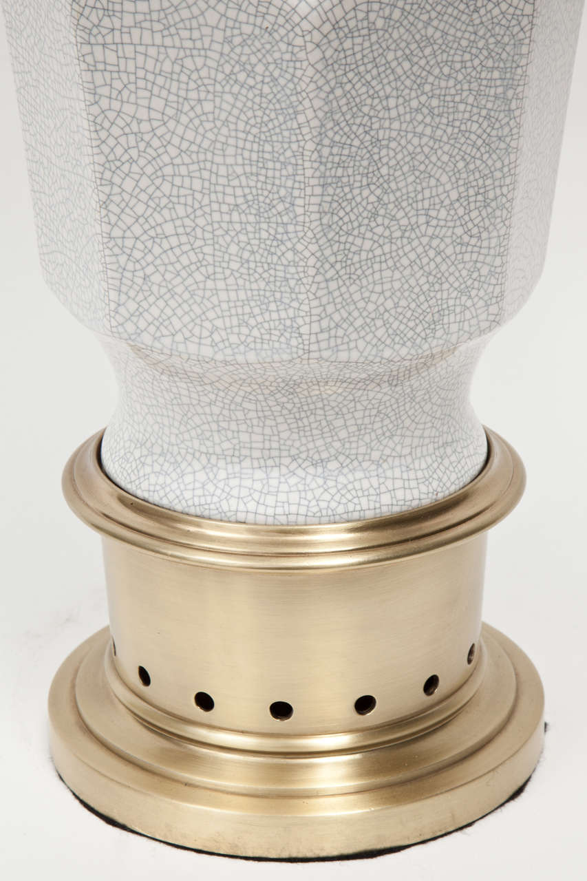 Crackle Glazed Porcelain and Brass Lamps by Stiffel For Sale at 1stDibs