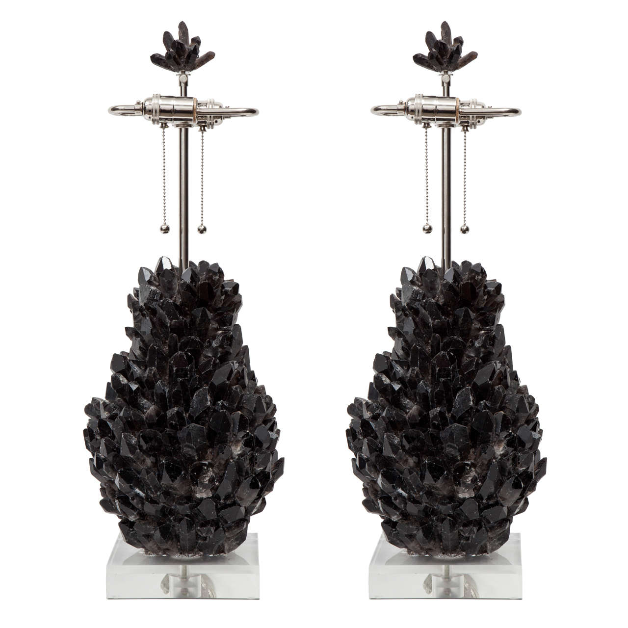 Pair of Polished Black Quartz Lamps at 1stDibs