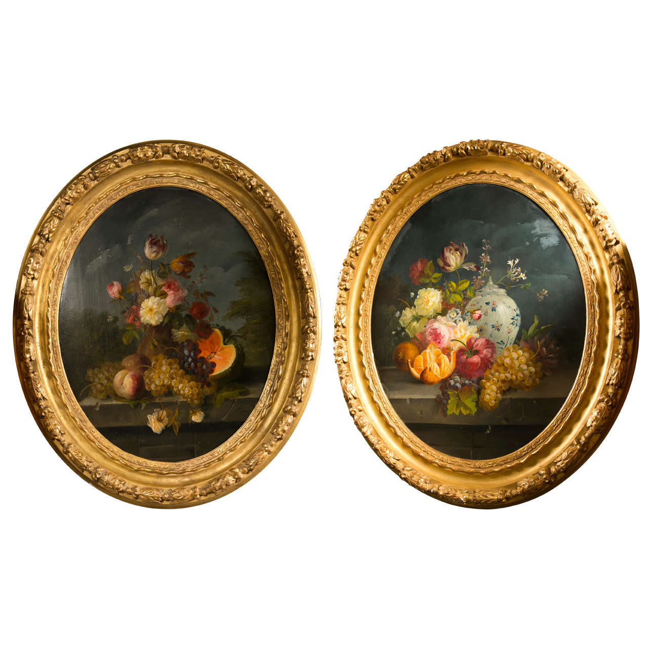 Pair of Oval Still Life Paintings at 1stDibs | oval paintings, oval ...