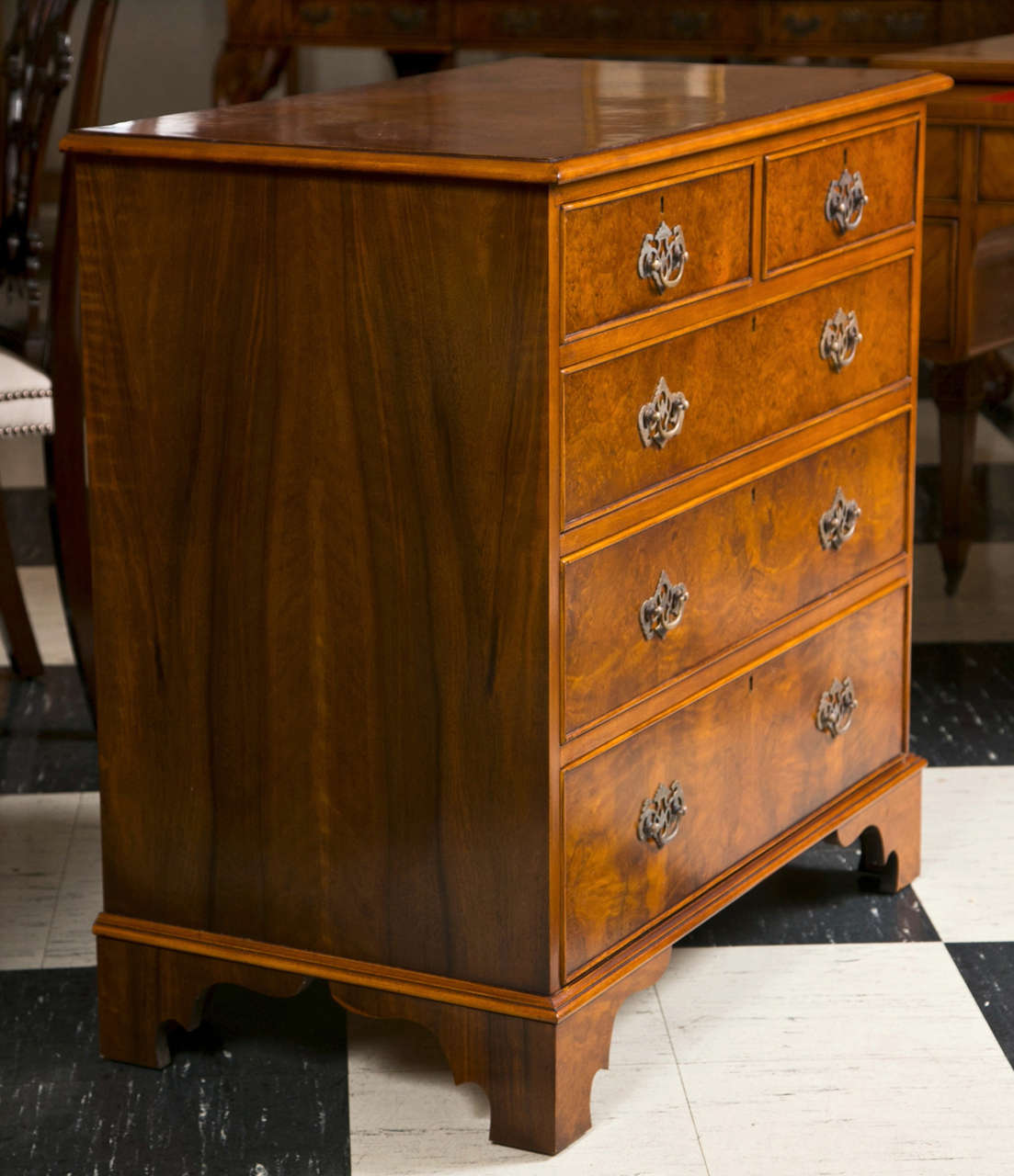 Custom English Walnut Five-Drawer Chest on Bracket Feet For Sale at ...