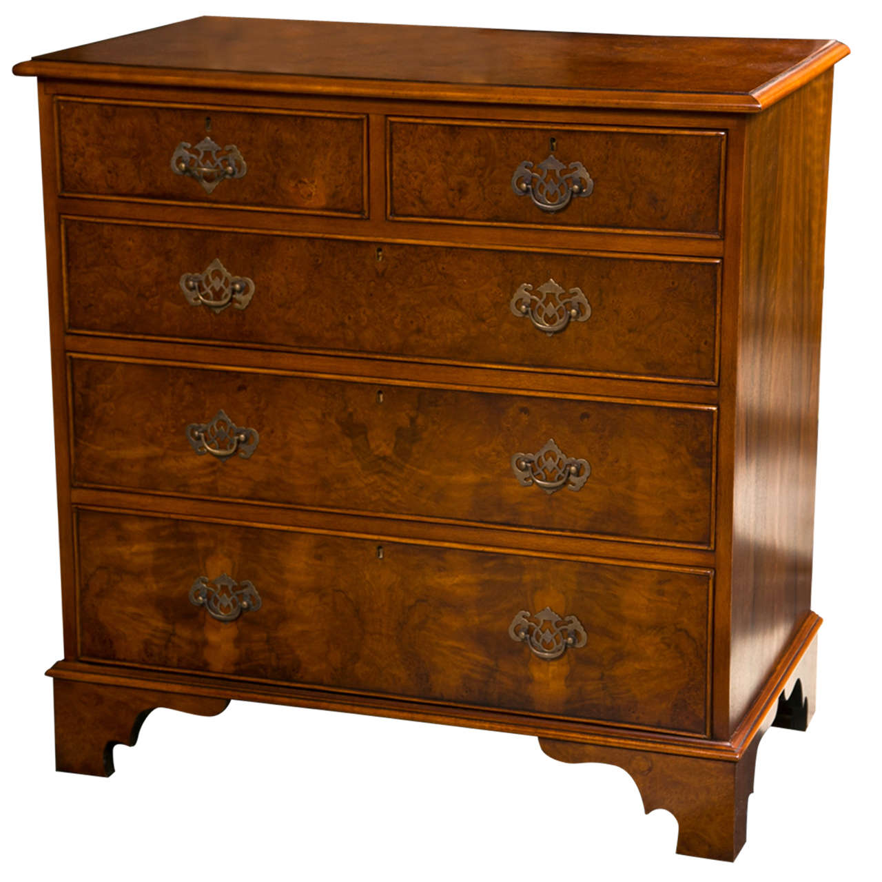 Oiled Walnut Bookmached Six Drawers High Chest Dresser on Bracket Legs ...