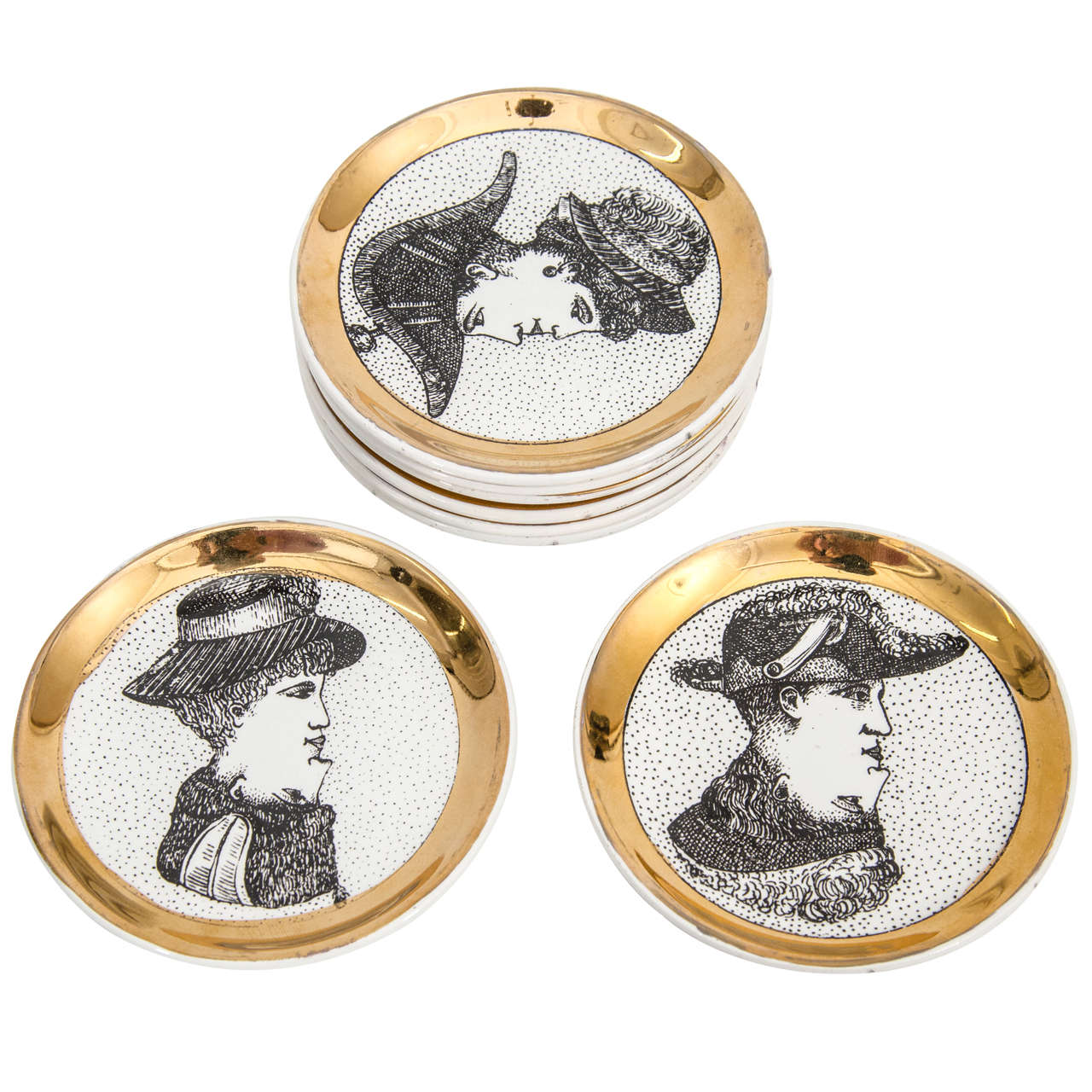 A Mid Century Set of Eight Porcelain Fornasetti Coasters at 1stDibs ...