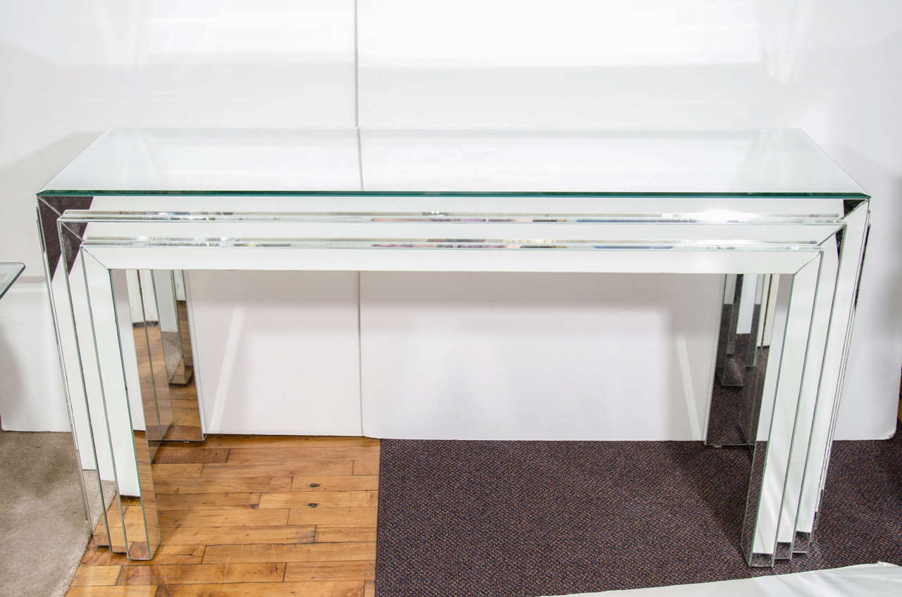 Midcentury Mirrored Glass Console Table with Mirrored Surface in AS IS ...
