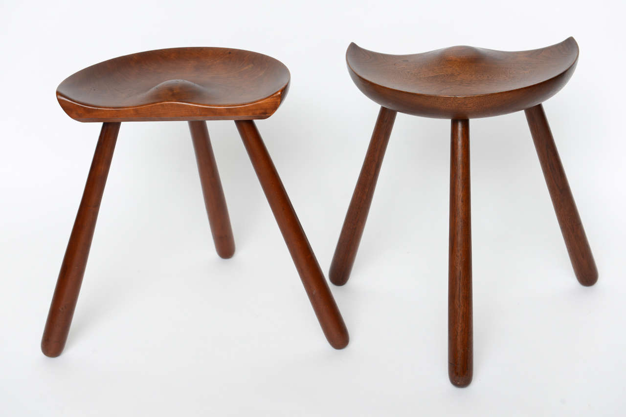 Pair of Danish Three-Legged Stools at 1stDibs | 1 legged stool