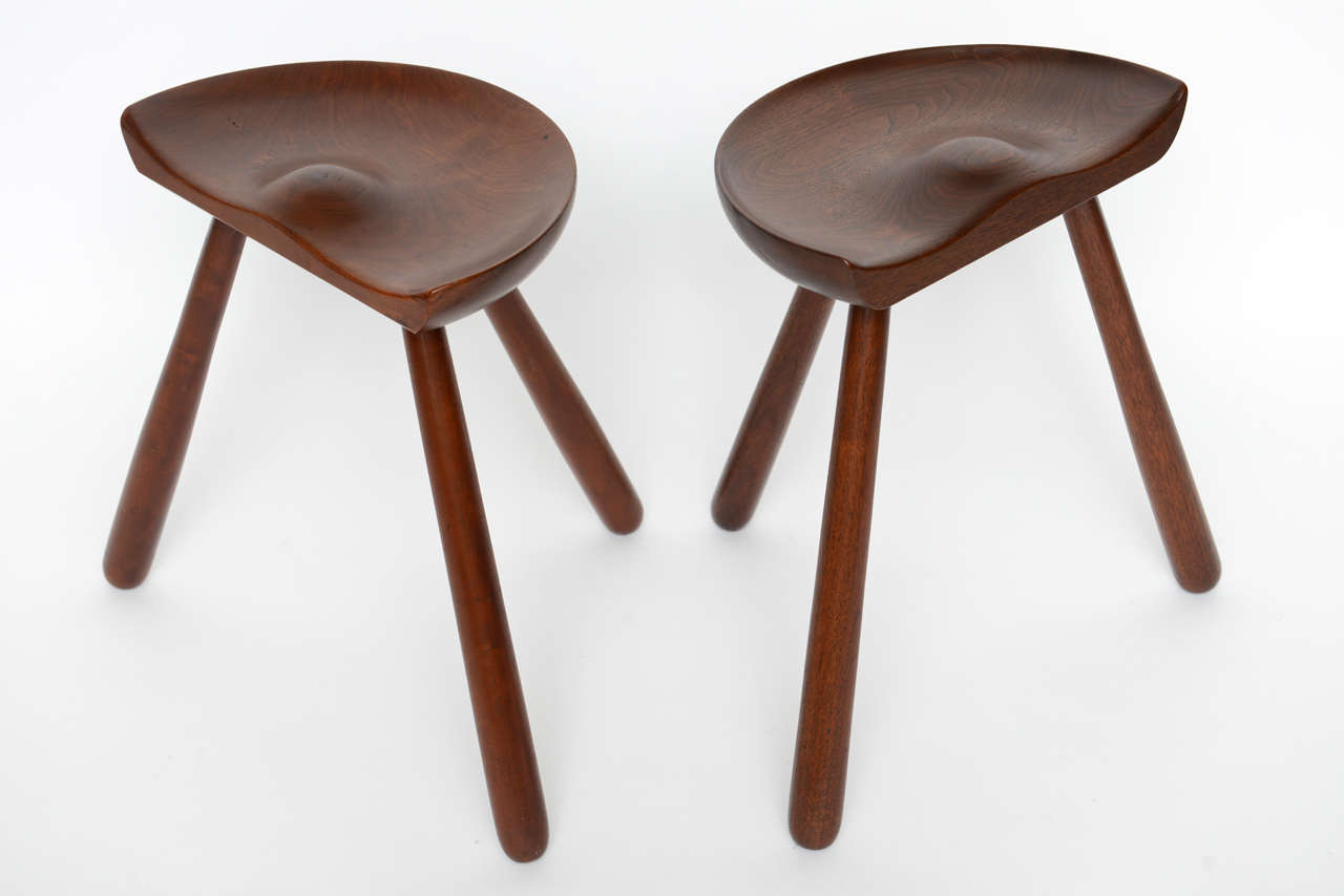 Pair of Danish Three-Legged Stools at 1stDibs | 1 legged stool