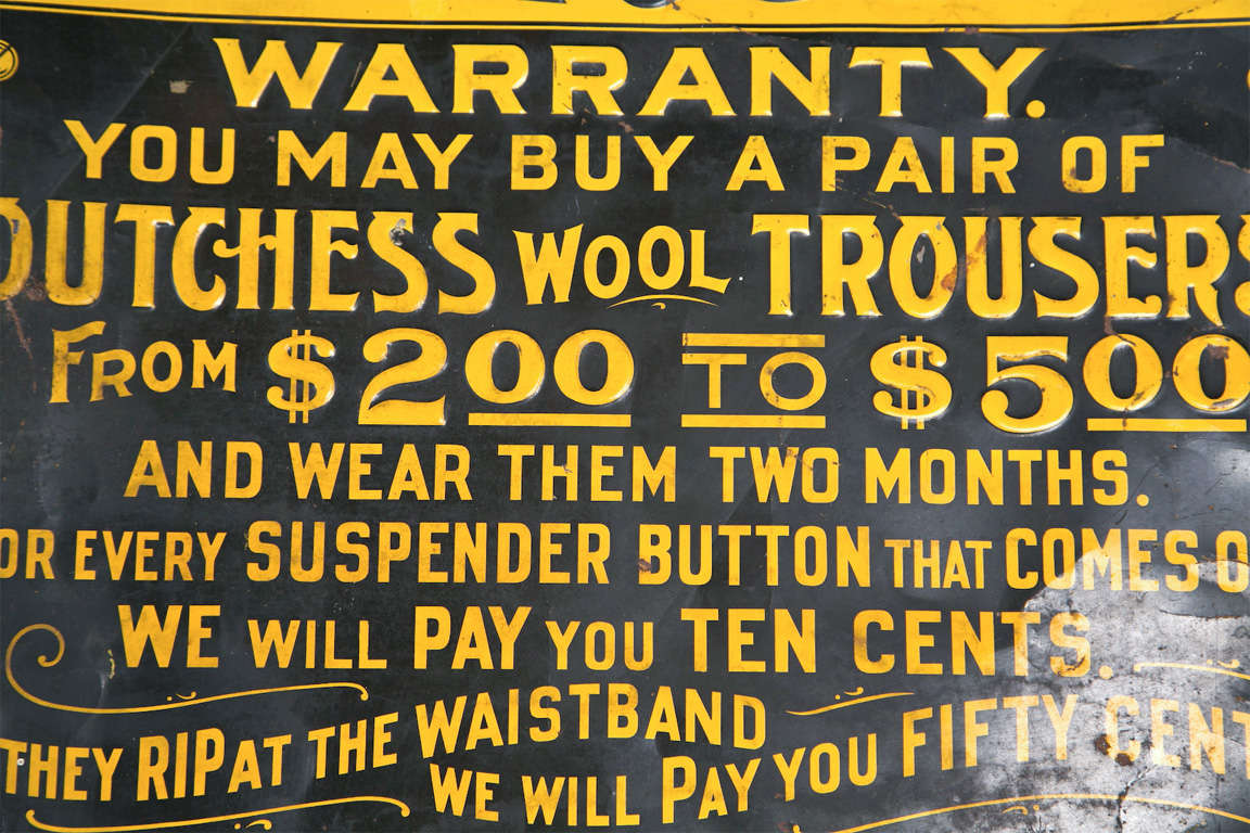 Antique "Dutchess Trousers" Sign at 1stDibs | trouser sign, trouses sign
