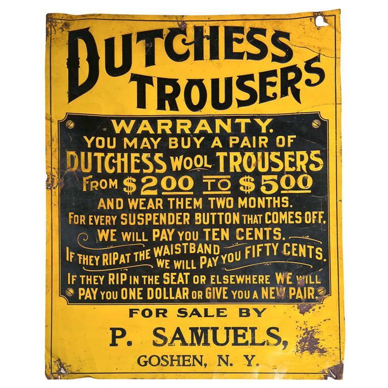 Antique "Dutchess Trousers" Sign at 1stDibs | trouser sign, trouses sign
