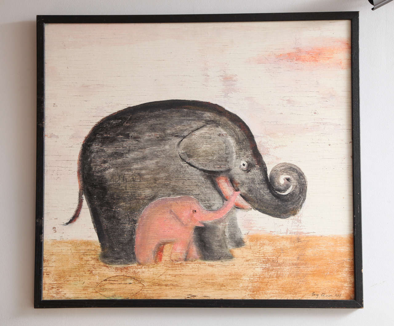 Mother Elephant and Baby Pink Elephant by Fong Chow at 1stDibs