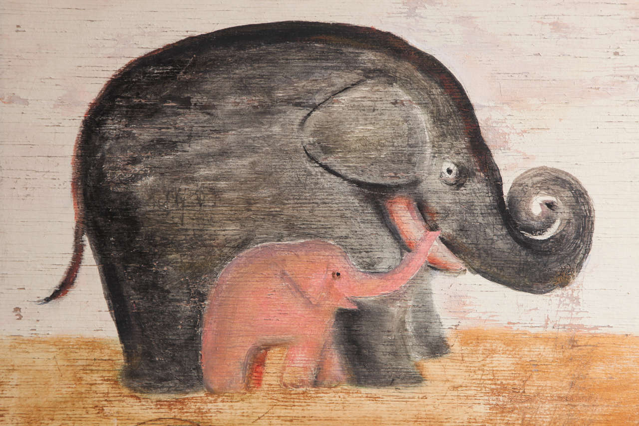 Mother Elephant and Baby Pink Elephant by Fong Chow at 1stDibs