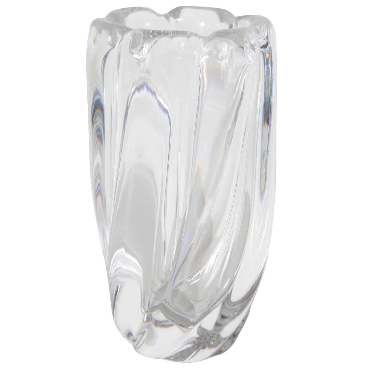 Mid-Century Modernist Swirled Rib Crystal Glass Vase by Orrefors at 1stDibs