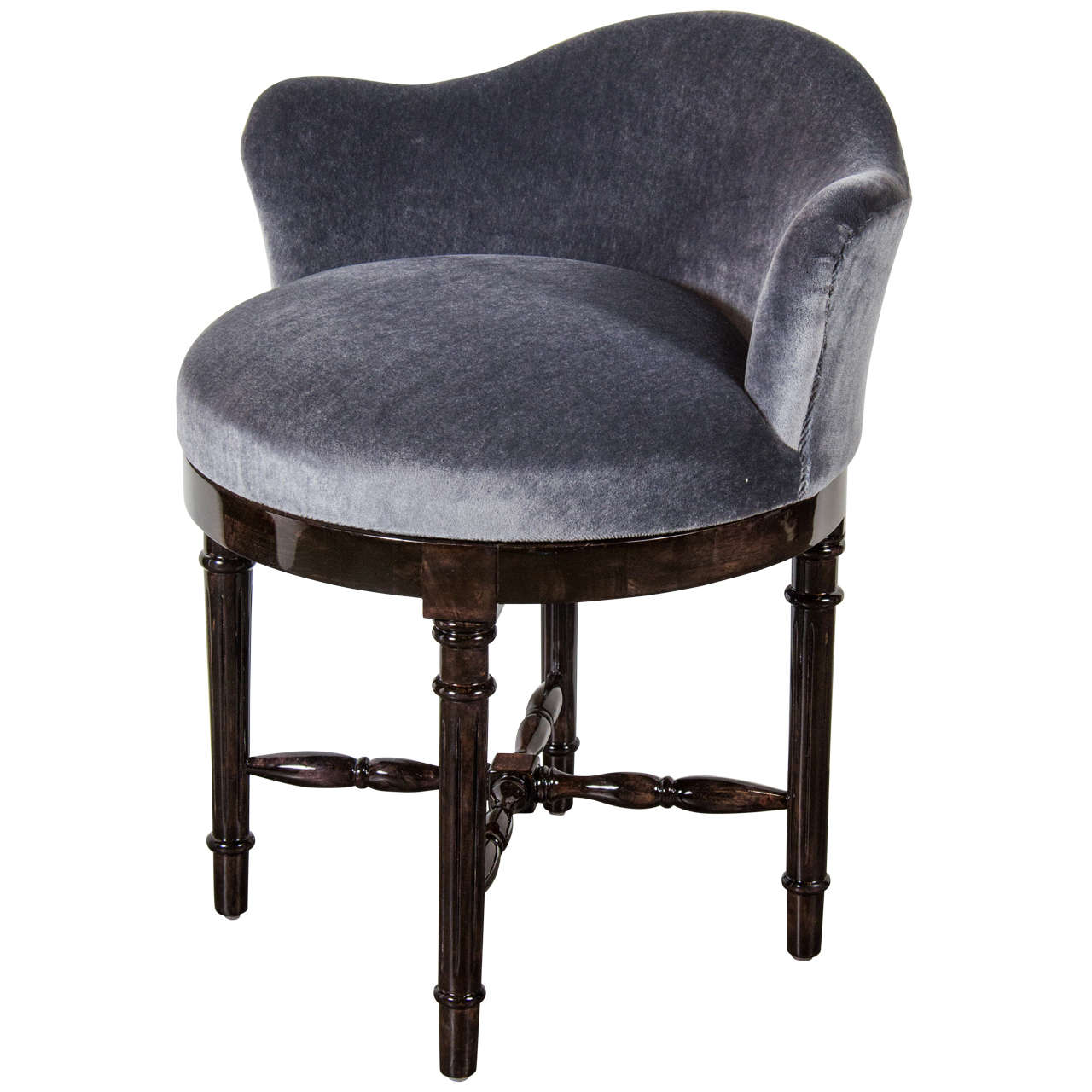 Scroll Back Swivel Stool Upholstered in Blue-Grey Mohair at 1stDibs