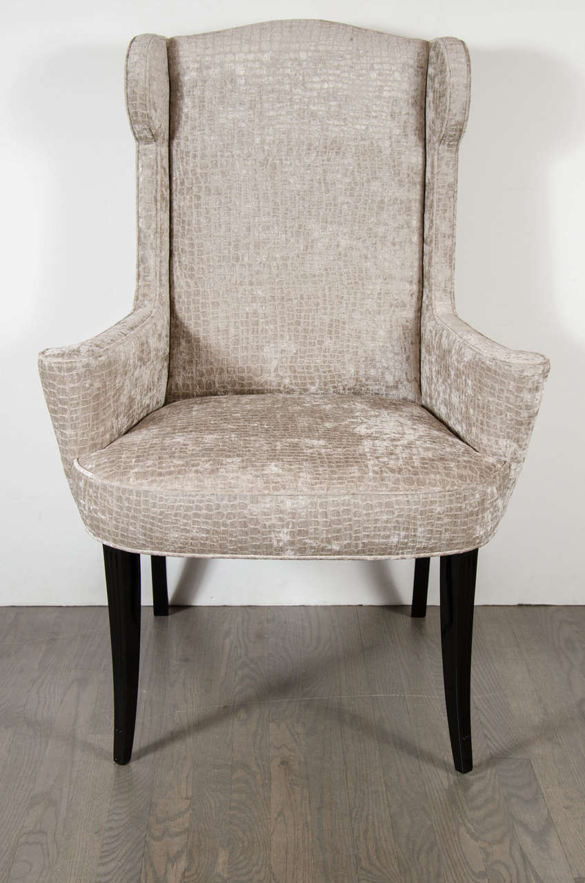Pair of Mid-Century Modernist Scroll-Arm Wingback Chairs in Crocodile ...