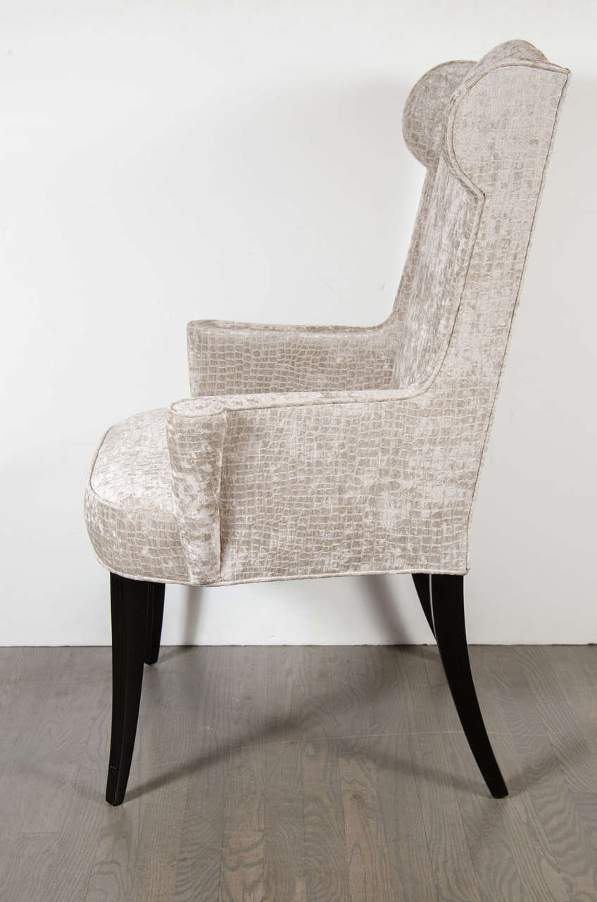 Pair of Mid-Century Modernist Scroll-Arm Wingback Chairs in Crocodile ...