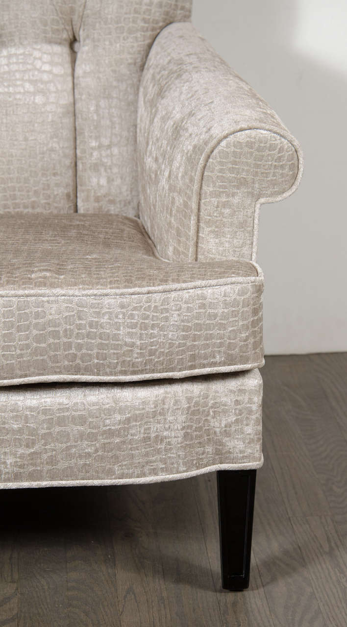 Pair of Mid-Century Tufted Back Scroll-Arm Club Chairs in Crocodile ...