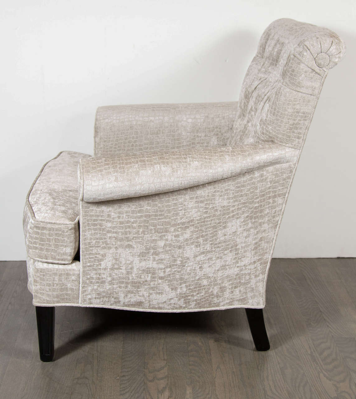 Pair of Mid-Century Tufted Back Scroll-Arm Club Chairs in Crocodile ...
