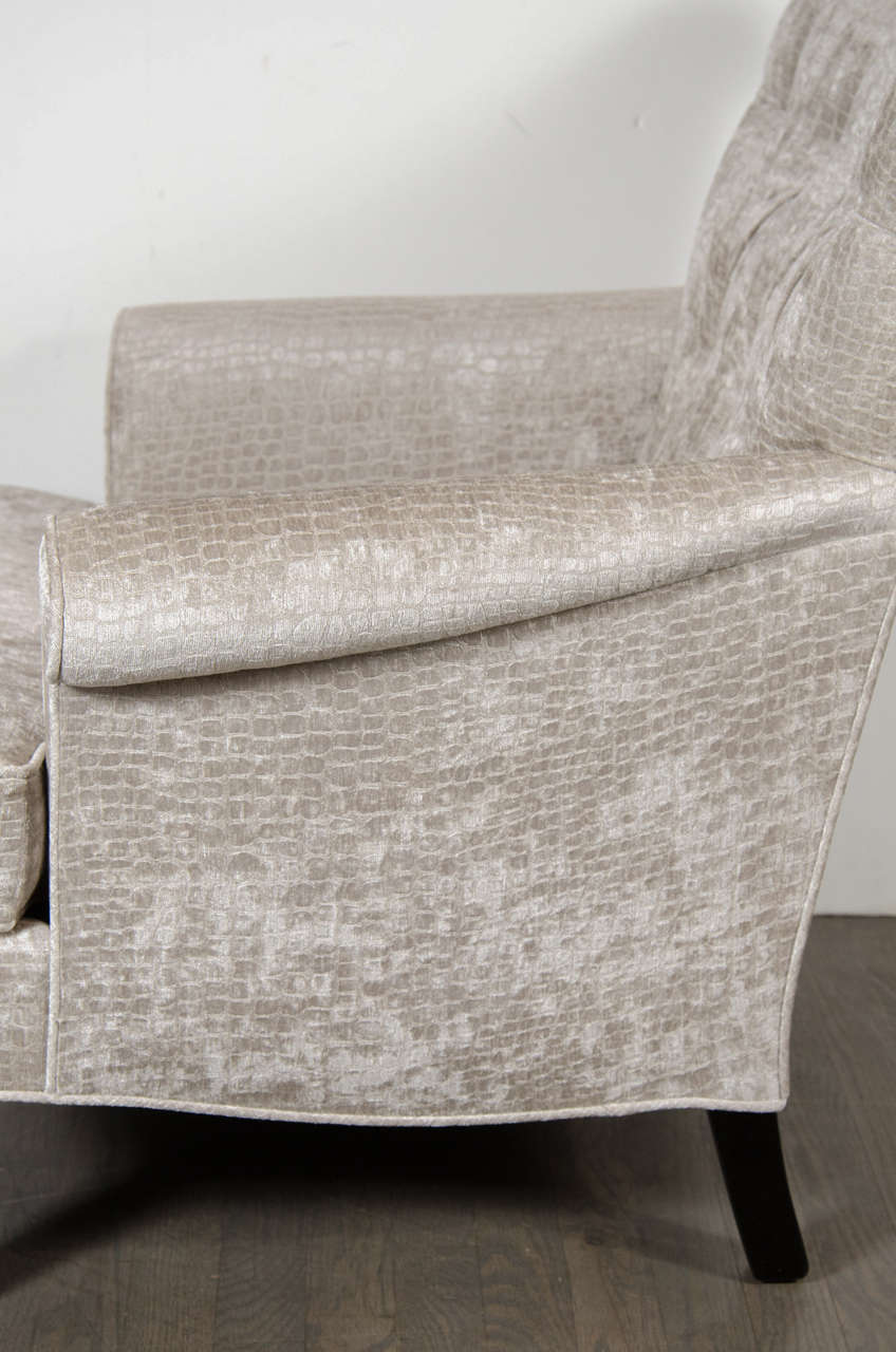 Pair of Mid-Century Tufted Back Scroll-Arm Club Chairs in Crocodile ...