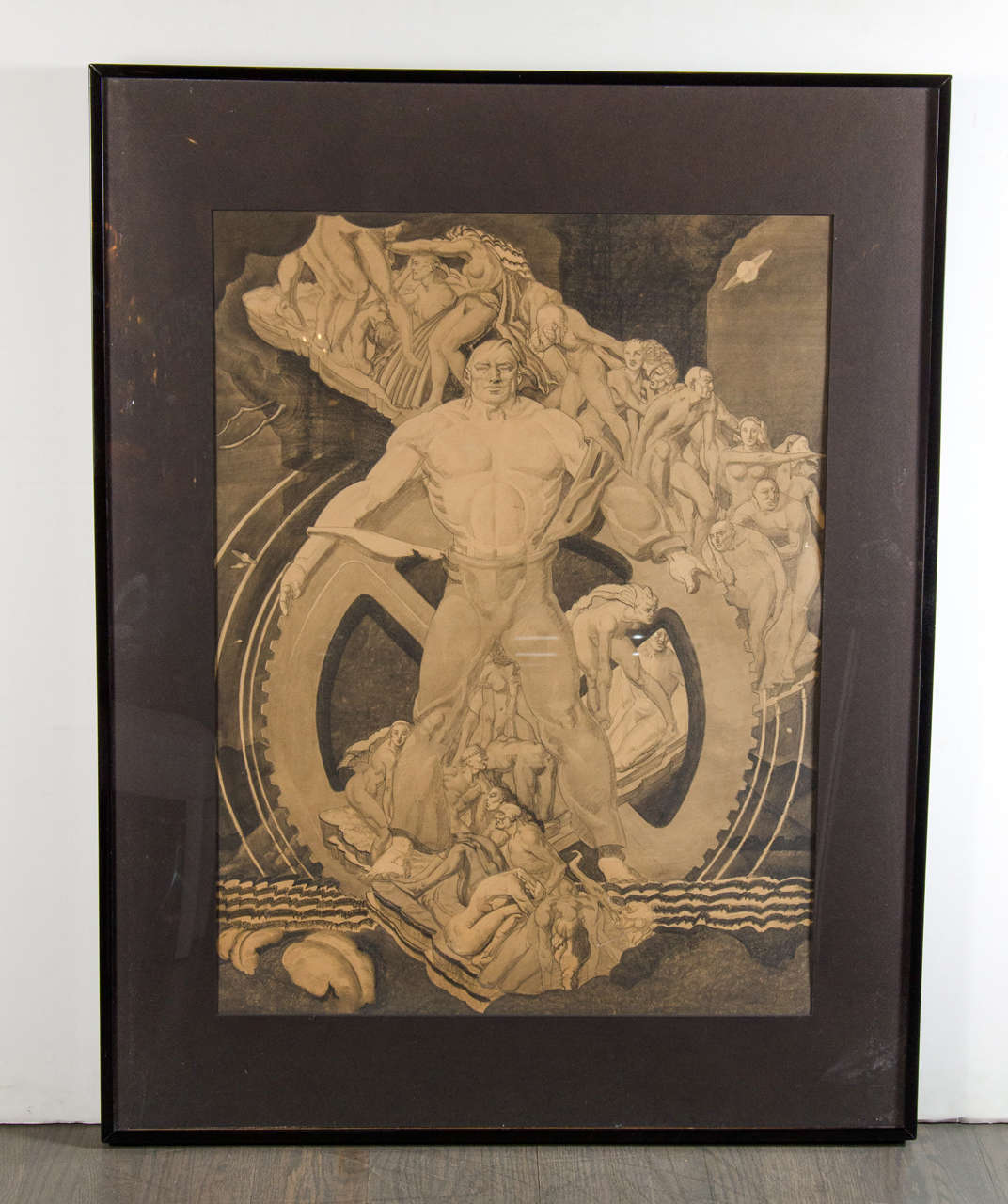 Art Deco WPA Mural Study of Man in Front of Giant Cog by Frank Reilly ...