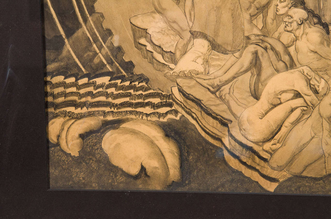 Art Deco WPA Mural Study of Man in Front of Giant Cog by Frank Reilly ...