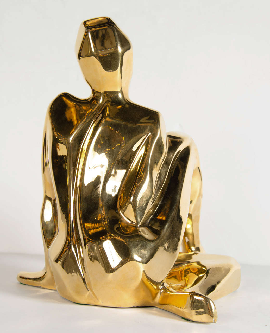 Mid-Century Modernist Ceramic Gold-Plated Crouching Woman Sculpture by ...