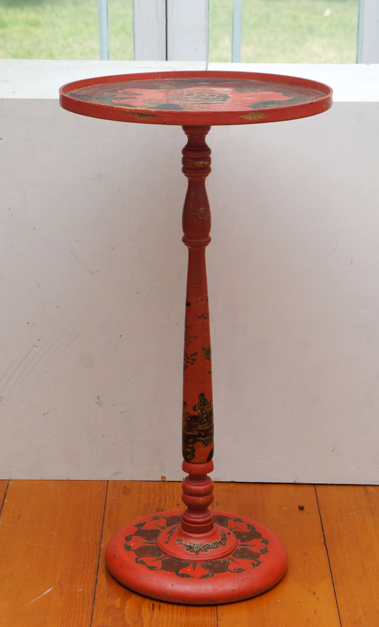 Pair of Red Lacquer Art Deco Chinoiserie Round Stands at 1stDibs