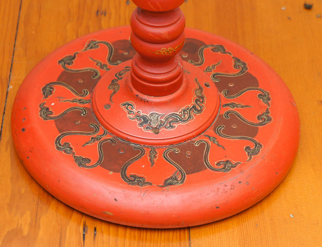 Pair of Red Lacquer Art Deco Chinoiserie Round Stands at 1stDibs